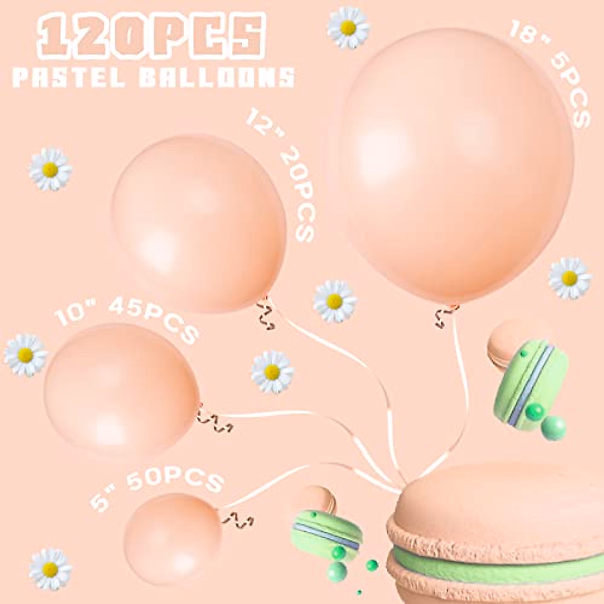 MOMOHOO Pastel Orange Balloons Arch- 120Pcs 18/12/5 Inch Light Orange Balloons Different Sizes, Macaron Balloons Peach Blush Balloons Garland Kit, Easter Balloons Birthday/Baby Shower/Fall Balloons