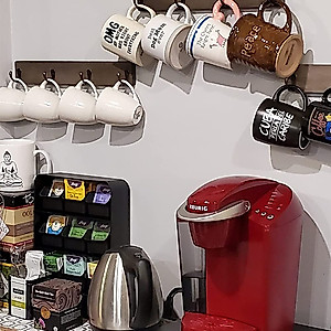 YCOCO Coffee Mug Holder,Rustic Wood Wall Mounted Coffee Mug Rack with 12 Hooks and Storage Shelf,for Coffee Bar Accessories and Decor,Set of 3