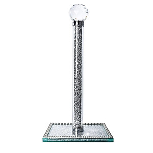 Paper Towel Holder Stand, Silver Countertop Paper Towel Roll Dispenser Holders with Square Base,Tissue Holder Filled with Sparkly Crystal Crushed Diamond House Decor for Kitchen Bathroom, Heavy Weight
