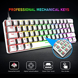 SELORSS Mini 60% Wired Mechanical Gaming Keyboard,22 RGB Chroma Backlit, Compact 62 Full Anti-ghosting Keys, USB C Cable,Replaceable Keycaps,Linear Switch for Gamer/Typist/Xbox/PC/Win/Mac(White)