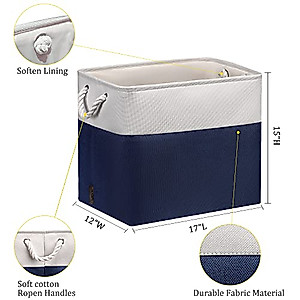 KITCSTI Storage Baskets for Organizing, Extra Large Rectangular Storage Bin, Fabric Folding Organizer for Closet, Toys, Clothes, Home, Office, 17x12x15 Inches (Blue & White, Pack of 3)