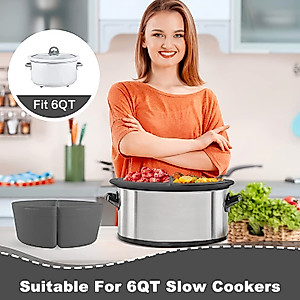 Driony Slow Cooker Divider Liner for 6 QT Crockpot, Reusable & Leakproof Silicone Crockpot Divider, Three compartrtments suitable for Slow Cookers Pot. Grey.