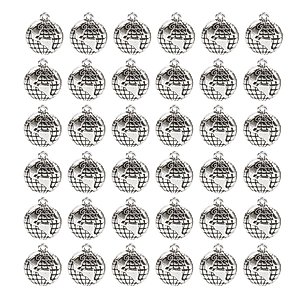 AUEAR, 100 Pack Globe Charms Silver Earth Globe Charms Alloy Golbe Pendant for Jewelry Making Bracelet Necklace Pendant Supplies