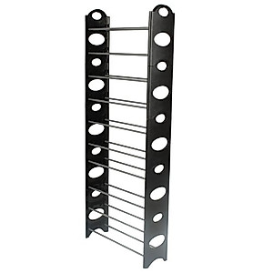lapday Durable Shoe Rack, Concise Integration Shoe Organizer Space Saving Shoe Tower Non-Woven Fabric Shoe Shelf, Black & Silver (10-Tier 30-Pair)
