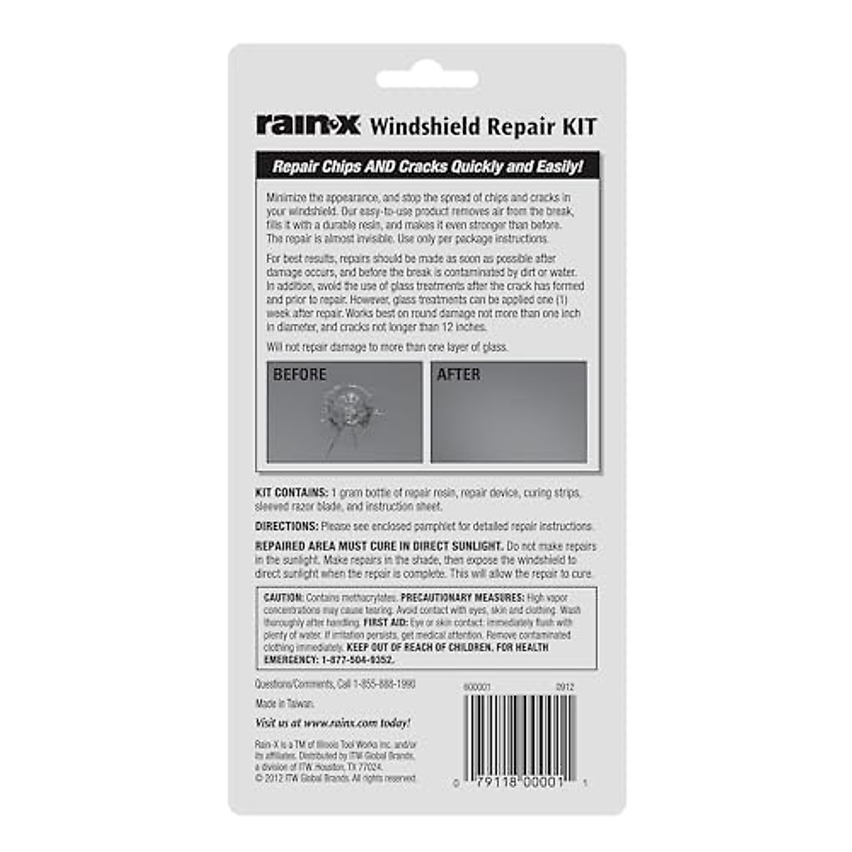 Rain-X 600001 Windshield Repair Kit - Quick And Easy Durable Resin Based Kit for Chips and Cracks, Good For Round Damage Below 1" In Diameter And Cracks Smaller Than 12" In Length, BLUE,YELLOW