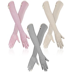 3 Pairs Women UV Sun Protection Driving Gloves UV Long Sun Protective Touchscreen Gloves for Outdoor Sports Summer (Pink, Beige, Gray)