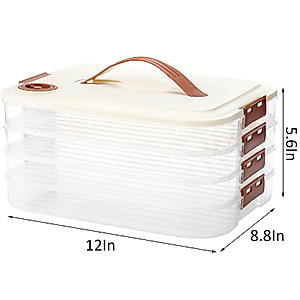 WUWEOT 4-layer Food Storage Container, Refrigerator Organizer Bin, Plastic Sugar Cookies Storage Box Case, Portable Dumpling Keeper with Lid for Snack, Fruit, Vegetables, Meat, Sandwiches, Wontons
