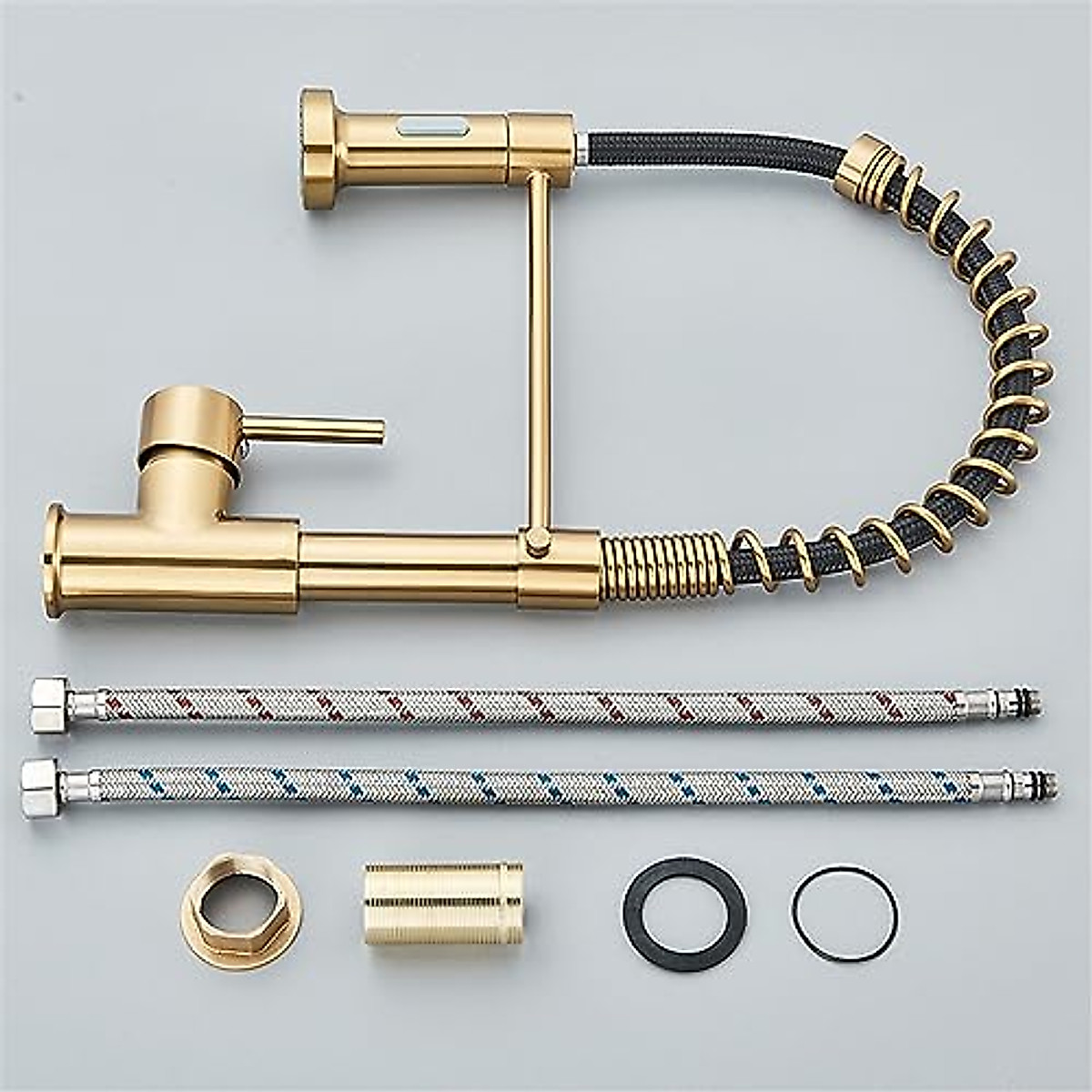 Brushed Gold Kitchen Faucet Pull Down 2-Way Spray Single Handle Hot Cold Water Mixer Tap 360 Rotation Mixer Tap