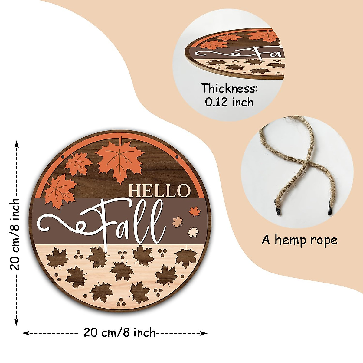Hello Fall Maple Leaves Wooden Sign for Front Door Decor, Round Wood Hanging Sign Thanksgiving Autumn Home Decorations, Fall Harvest Wall Hanging Art Sign Plaque for Porch Yard Garden - 01