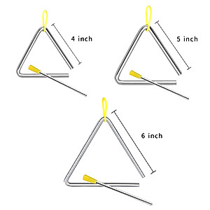 EASTROCK Triangle Instrument 3 Packs 4 5 6 Inch Percussion Instrument Set Hand Percussion Triangles with Striker