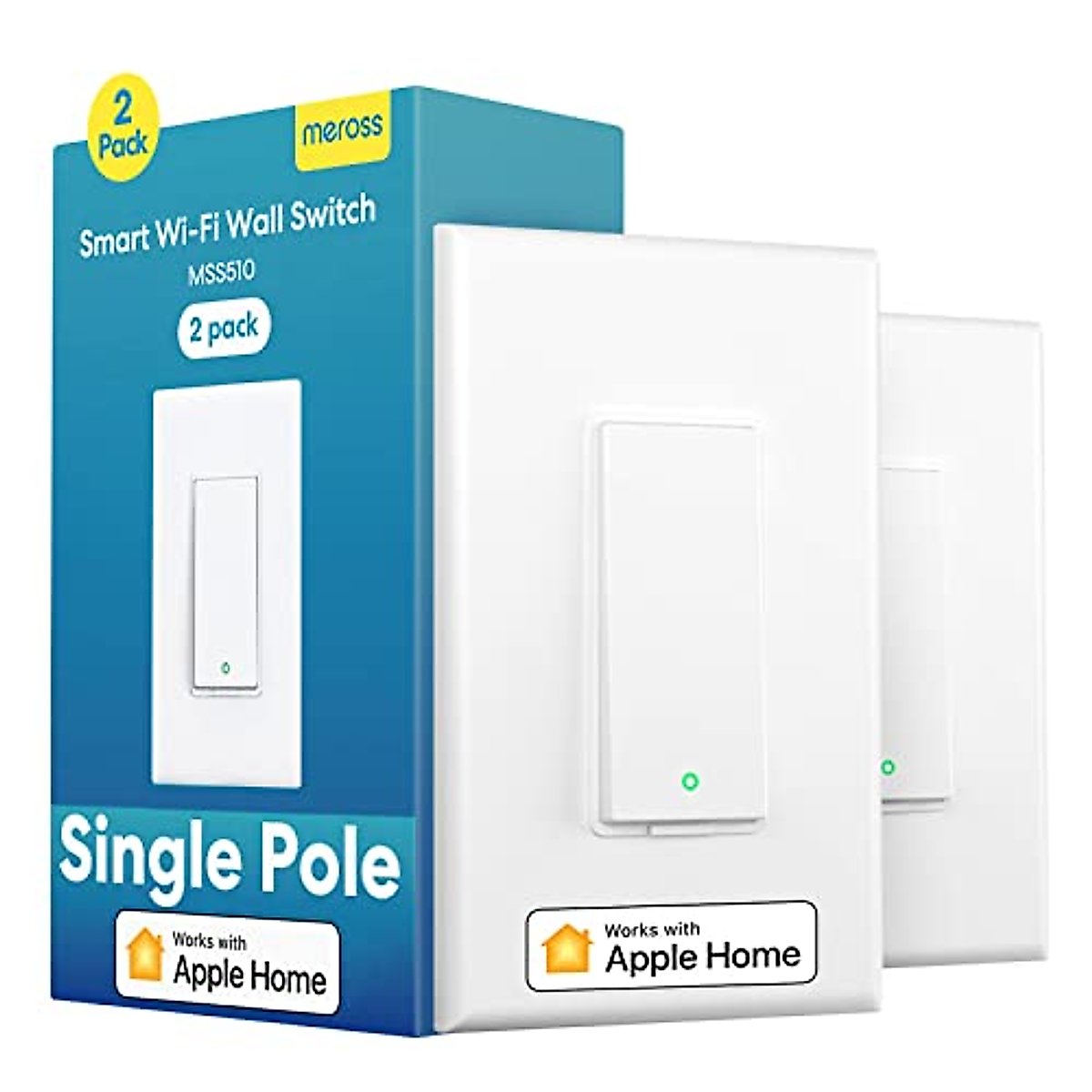 Meross Smart Light Switch Supports Apple HomeKit, Siri, Alexa, Google Assistant & SmartThings, 2.4GHz Wi-Fi Light Switch, Neutral Wire Required, Single Pole, Remote Control Schedule, 2 Pack