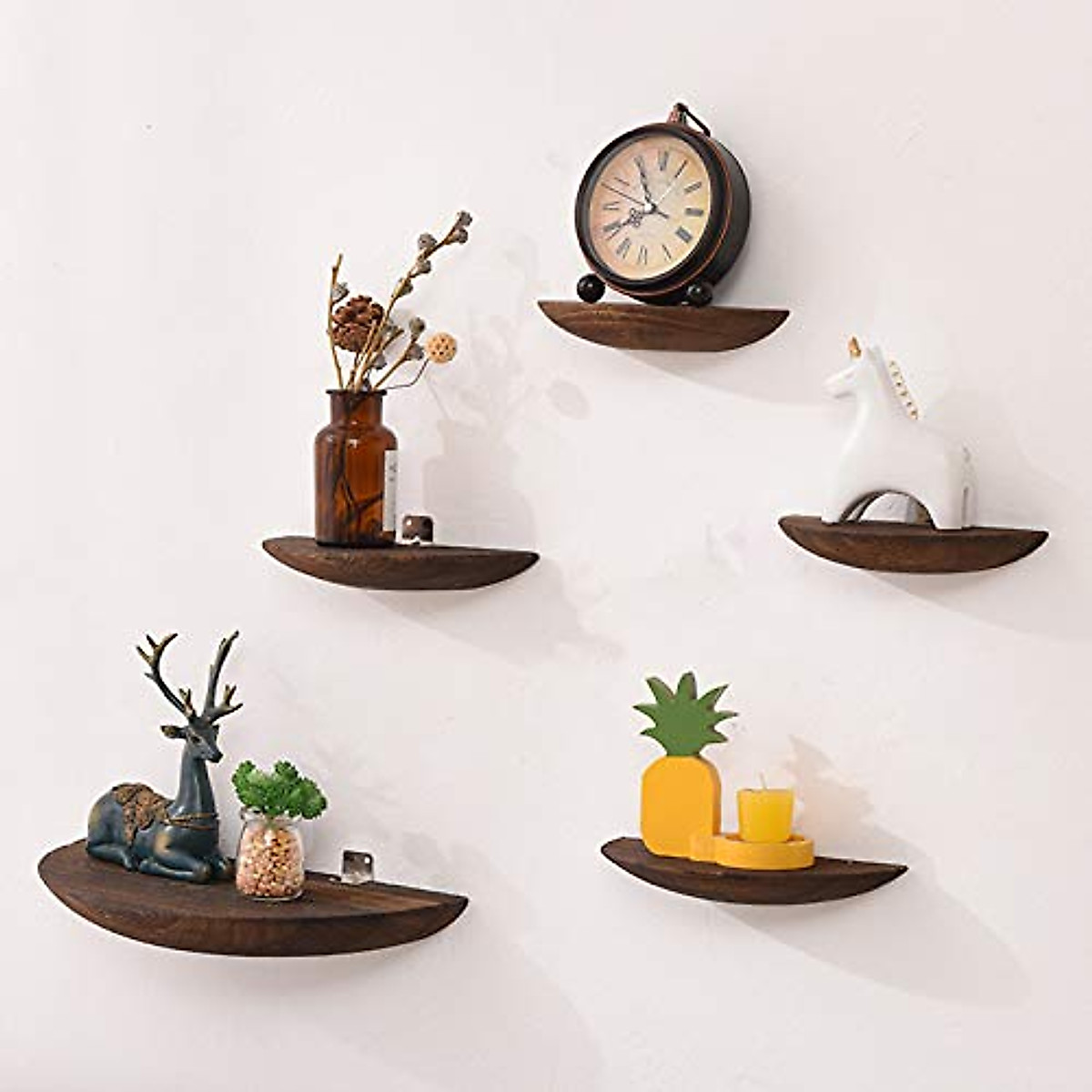 Hawgeylea Rustic Wood Floating Shelves, Wall Mounted Storage Shelf Hanging Decorative Rack Display Ledge for Farmhouse Bathroom Bedroom Living Room Decor Office Kitchen (Brown,Set of 5)