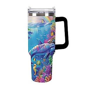 Dolphin 40OZ Tumbler Stainless Steel Travel Mug Water Bottle Car Cup Tea Cups with Lid Black-style