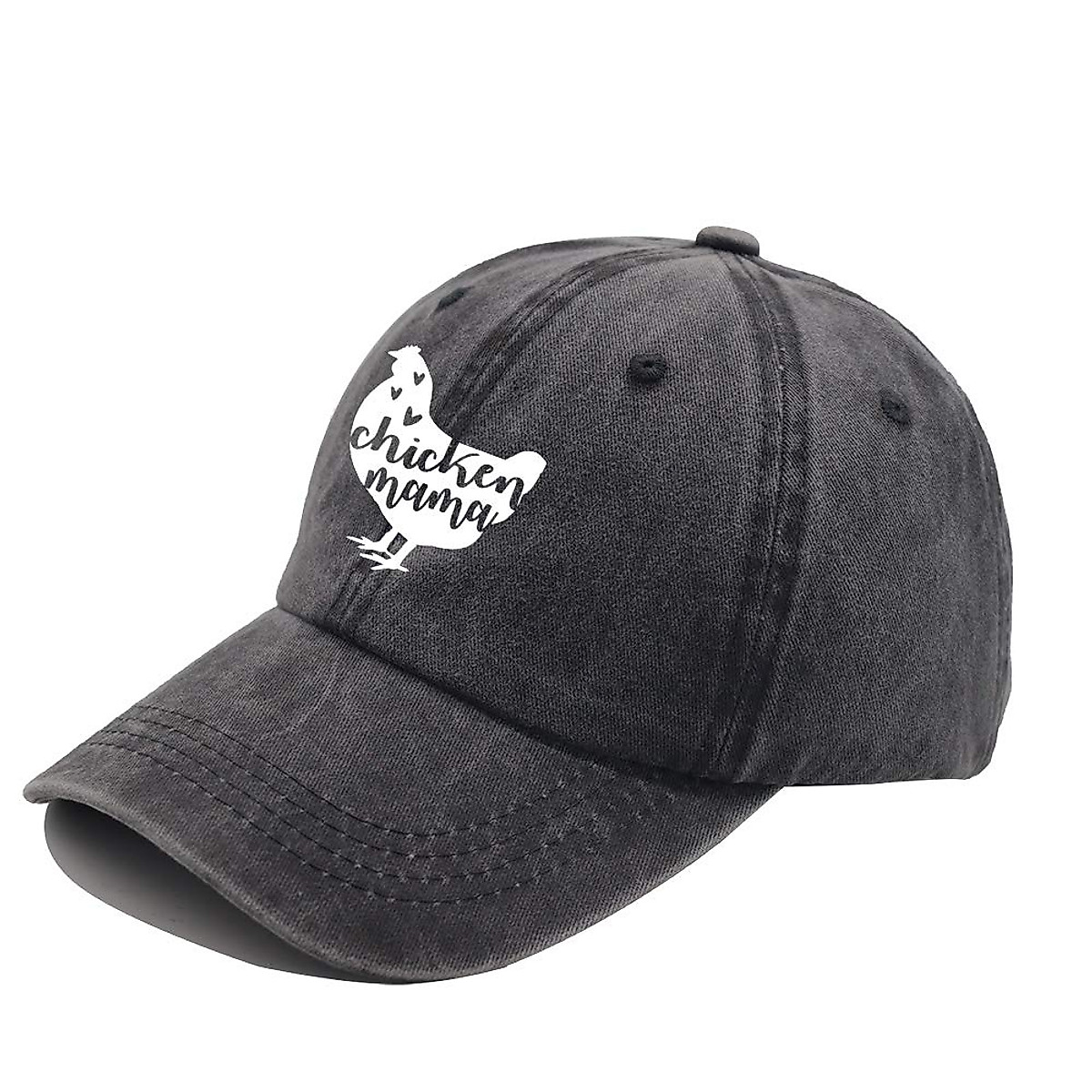 Chicken Mama Hat, Farm Hen Baseball Cap Vintage Washed Distressed Denim Adjustable Dad Hats (Chicken Mama Black, one size)