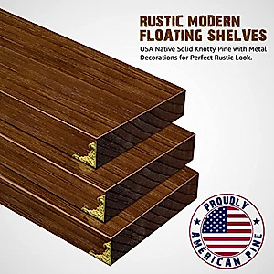 FesGif 36 Inch Floating Shelves for Wall Set of 2 Rustic Wood Wall Decor Storage Shelves Farmhouse Floating Wood Shelf Organizer Hanging Shelving for Kitchen Bedroom Bathroom Light Brown, 36’’ X 5.5’’