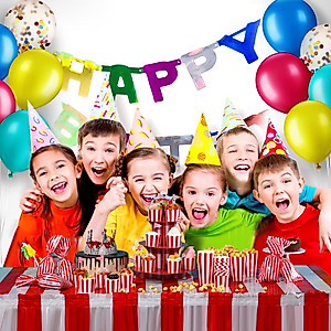 432 Pcs Circus Party Decorations Set Carnival Circus Balloon Garland Arch Kit Table Skirts 3 Tier Cupcake Stand Cupcake Wrappers Popcorn Boxes for Carnival Circus Birthday Halloween Party Decoration