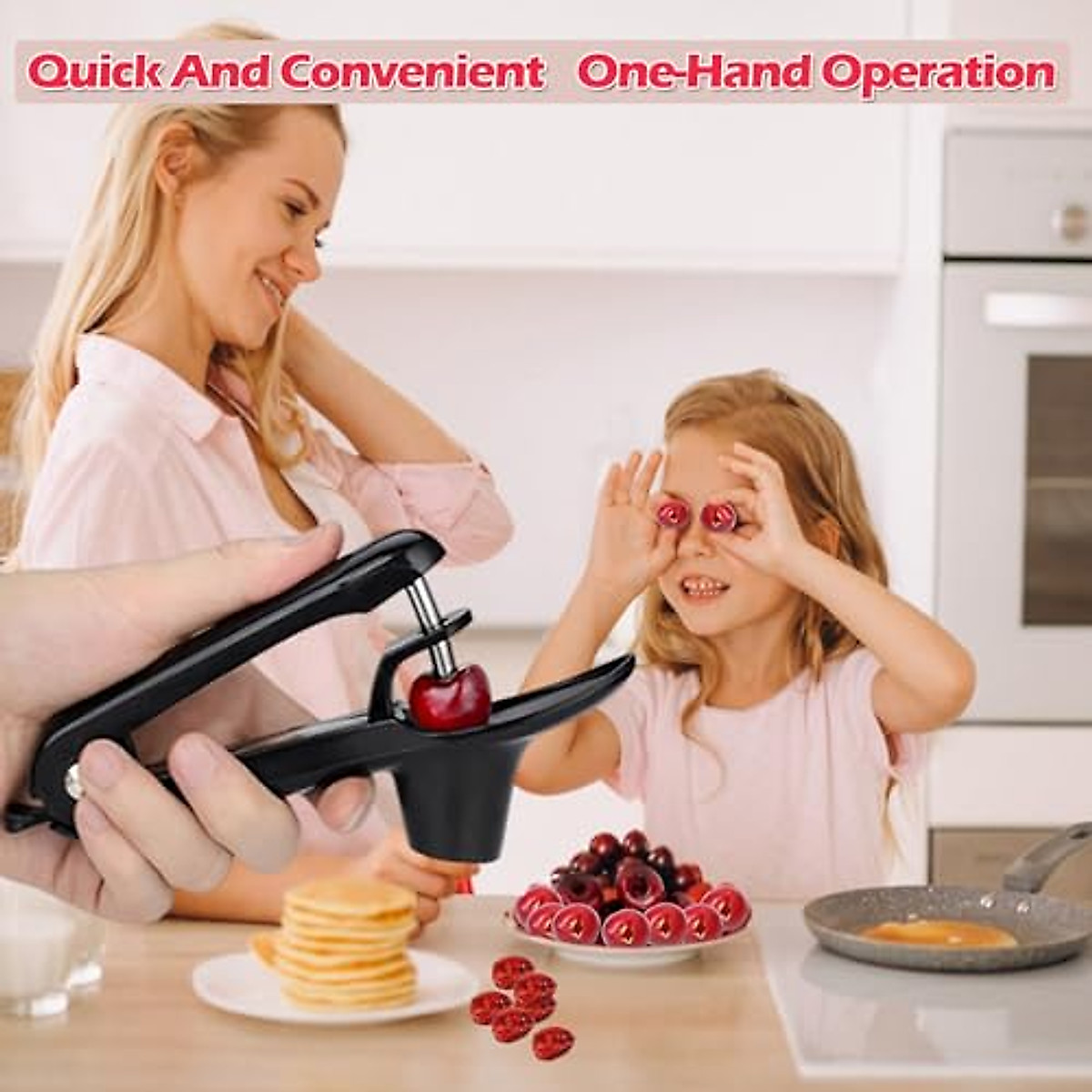 Cherry Pitter Tool - Heavy-Duty Stainless Steel Olive and Cherry Pitters Corer Tool with Space-Saving Lock Design, Multi-Function Cherries Stoner Seed Remover Tool for Making Cherry Jam (Black)