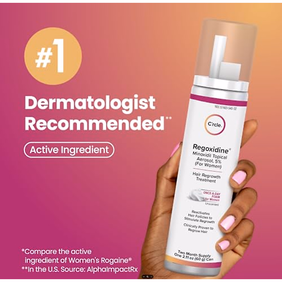 Regoxidine Women's Minoxidil Topical & Foam Helps Restore Top of Scalp Hair Loss and Support Hair Regrowth with Unscented Topical Treatment for Thinning Hair (5% Foam 8-Month Supply)