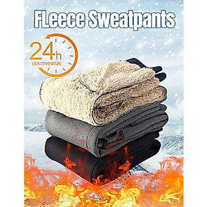 Flygo Men's Winter Warm Active Fleece Joggers Pants Athletic Sherpa Lined Sweatpants(02 Black-L)