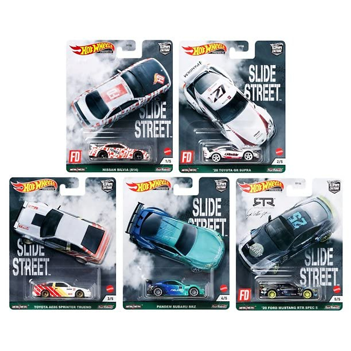 Hot Wheels Premium Car Culture Slide Street Slidewayz Complete Set of 5 Diecast Vehicles