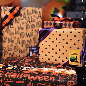 sorkwo Halloween Wrapping Paper Sheet, 6 Sheets Halloween Pattern Paper Flat Wrapping Paper Sheets Gift Wrapping Paper with 6 style for Halloween Birthday Party Gift