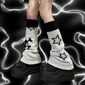 heyheyshine Y2k Star Skull Print Two Side Wear Knitted Leg Warmers Socks Punk Girls Japanese Kawaii Streetwear Leg Cover