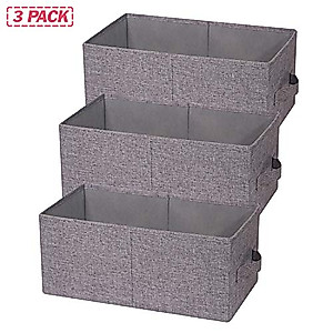 Set of 3 Closet Organizer Bins with Handle, Linen Fabric Foldable Storage Baskets Cloth Box Containers for Shelves Nursery Home Office Kids Toys Baby Clothes Clothing Large