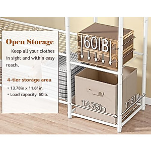 Wardrobe Closet,Portable Clothes Rack with 4 Tiers Shelves,Freestanding Closet Organizers and Storage System with Hanging Rods,Steel Clothing Rack Suitable for Cloakrooms,Bedrooms,Entrances,etc.White