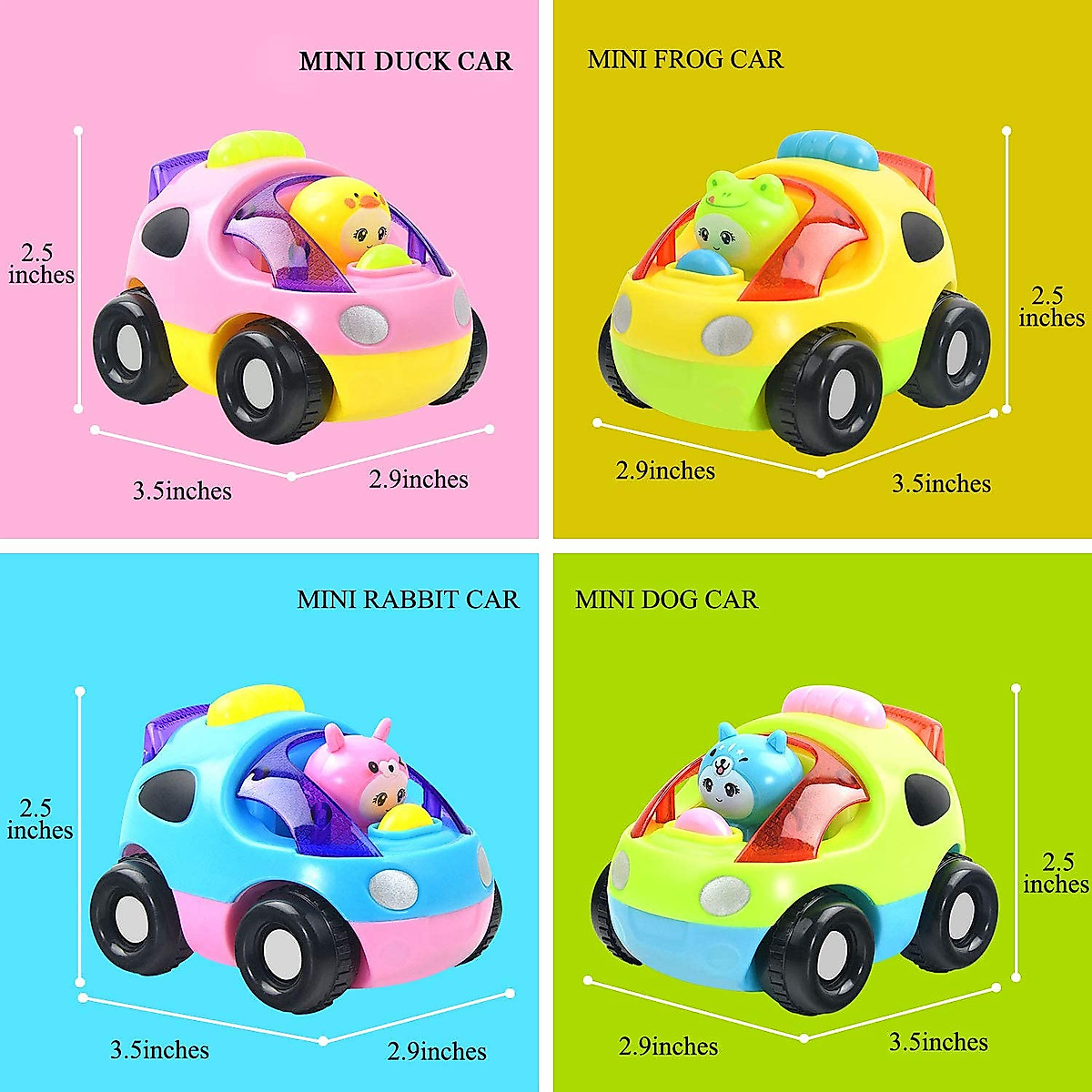 PIIOSER Mini Cartoon Animals Toy Cars for Toddlers, 4 Pack Friction Powered Pull Back Toys Vehicles Play Set for Kids Best Birthday Party Gift for Boys Girls Age 3+ Years Old