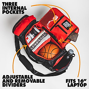 KXKS. (Kicks Kase Premium Sneaker Bag & Travel Duffel Bag - 3 adjustable compartment dividers - For shoes, clothing and gym (Black/Red)