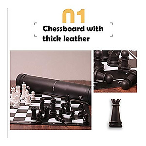 Roll-Up Leather Chess Set, Chess Board Set，Portable Travel Chess Game Set Combination，Beginner Chess Set for Kids and Adults