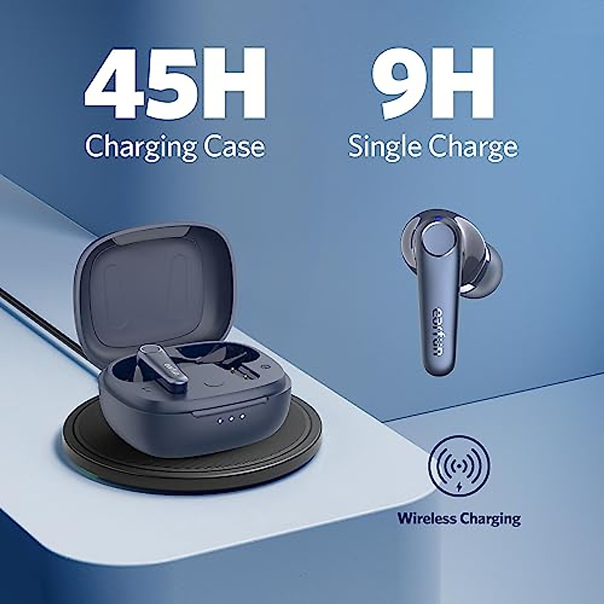 EarFun Air Pro 3 Noise Cancelling Wireless Earbuds, Qualcomm® aptX™ Adaptive Sound, 6 Mics CVC 8.0 ENC, Bluetooth 5.3 Earbuds, Multipoint Connection, 45H Playtime, App Customize EQ, Blue