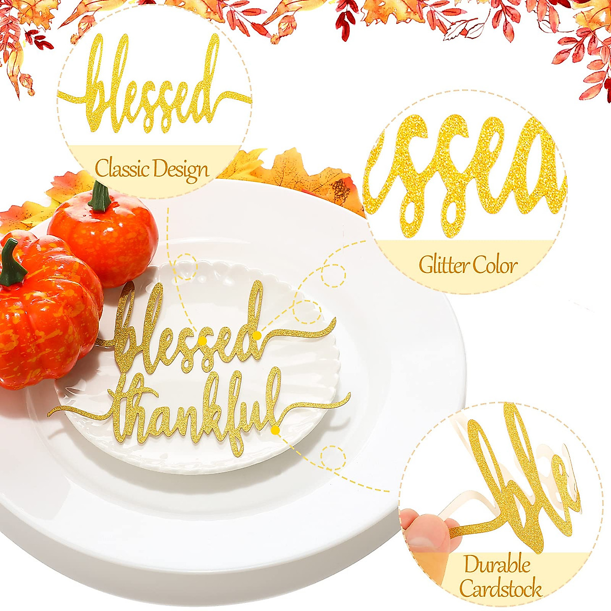 20 Pieces Thanksgiving Plate Place Cutouts Thankful Gather Grateful Blessed Family Place Setting Letter Place Card Cutouts Table Plate Paper Settings for Thanksgiving Wedding Valentine Engagement