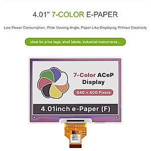 waveshare 4.01 inch Colorful E-Paper E-Ink Display 640×400 ACeP 7-Color eink Raw Display 3.3V Advanced Color ePaper Screen Without PCB, SPI Interface