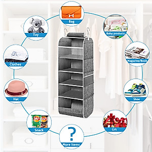 HMA Pro Hanging Closet Organizer and Storage (Heavy Duty) 5 Shelves Collapsible Hanging Closet Shelves Hanging Organizer for Closet, Camper and RV, Strong MDF Material on All Shelves.