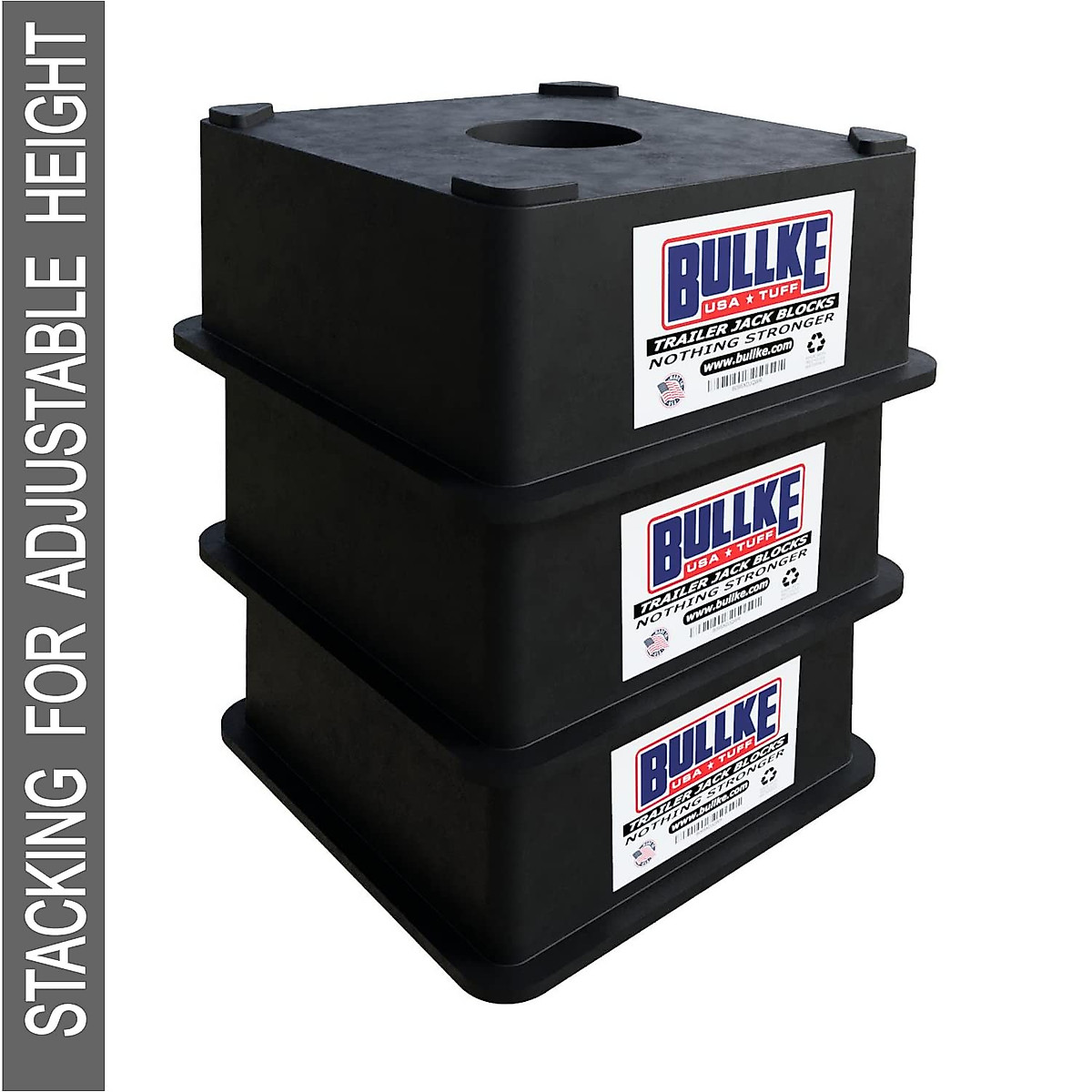 4 Pack BULLKE (USA Made) Trailer Jack Block Stand Tested up to 18,000 lbs Stabilizing Pads | Strongest Blocks for RV 5th Wheel Camper, Post, Foot, Tongue Jack, or Stabilizer Round