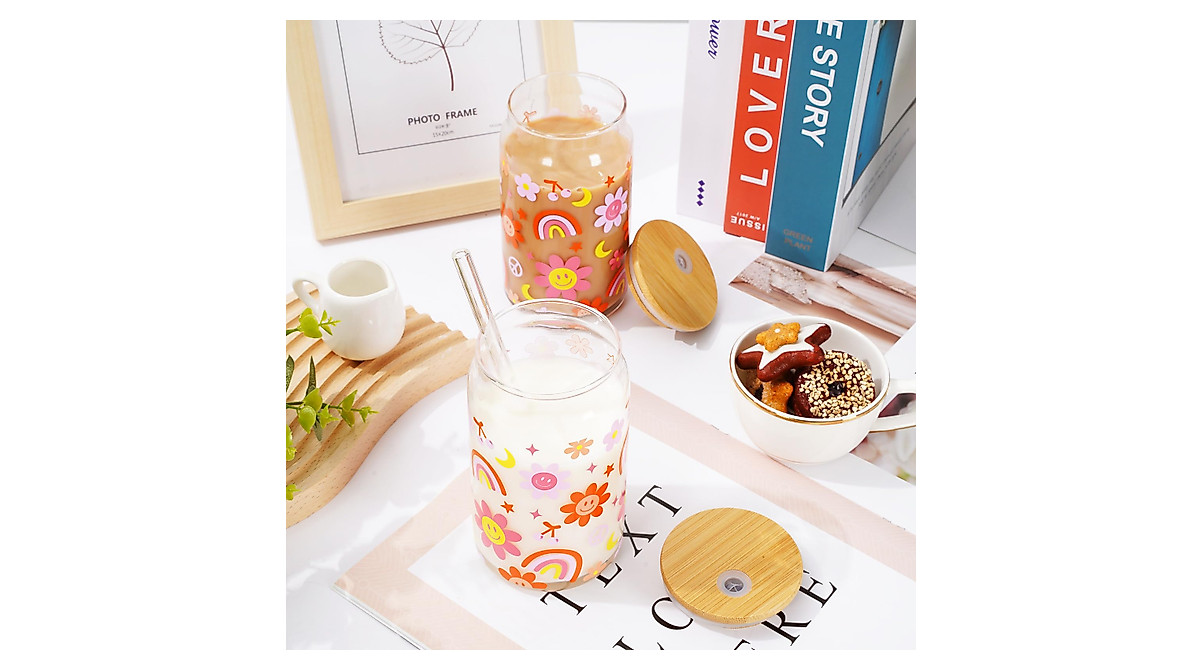 Whaline Boho Ice Coffee Cup - Retro 16oz Glass Set
