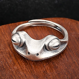 GAGAFEEL S925 Sterling Silver Frog Open Rings for Women Girl Adjustable Vintage Statement Ring Xmas Birthday Party Jewelry Gift (S925 Frog Ring)