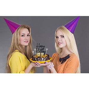 Set of 1 Black Acrylic Happy birthday Cake Topper,5 pcs silvery Star Cake Cupcake Topper(Black 1)