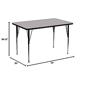 Flash Furniture Wren 36''W x 72''L Rectangular Grey Thermal Laminate Activity Table - Standard Height Adjustable Legs