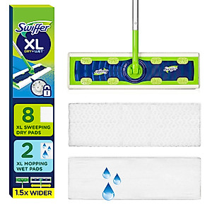 Swiffer Sweeper Dry + Wet XL Sweeping Kit, 1 Sweeper, 8 Dry Cloths, 2 Wet Cloths