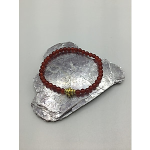 LTC Designs 4mm Red-Agate (Carnelian) Stretch Bracelet with Gold-toned Metal Centerpieces Perfect for Back to School, 6.5".also for Men, Women