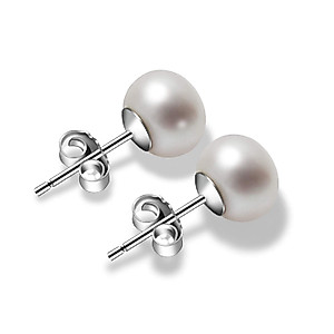 Pearl Earrings for Women 7-9mm Freshwater Cultured Pearl Stud Earrings 925 Sterling Silver - VIKI LYNN