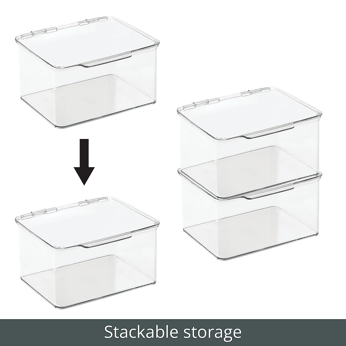 mDesign Plastic Kitchen Pantry and Fridge Storage Organizer Box Containers with Hinged Lid for Shelves or Cabinets, Holds Food, Snacks, Canned Drinks, Seasoning, Condiments, or Utensils, 8 Pack, Clear