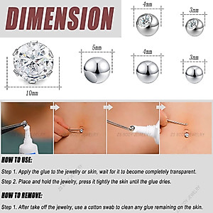 ZS 21Pcs Fake Belly Button Rings 8mm 10mm CZ with Eyelash Glue, Fake Eyebrow Rings Nose Lip Labret Studs Replacement Ball, Non-Piercing Body Skin Jewelry (B)
