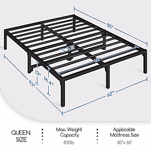 Yaheetech 13 Inch Queen Size Metal Platform Bed Frame Mattress Foundation with Ultra-Durable Steel Slat Support/Easy Assembly/No Box Spring Needed/Black