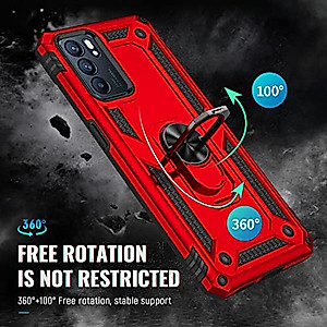 LONUO Phone Case Cover Compatible with Oppo Reno 6 5G Case Mobile Phone with Magnetic Holder Case, Heavy Duty Shockproof Protection Compatible with Oppo Reno6 (5G) Bags Sleeves (Color : Vermelho)