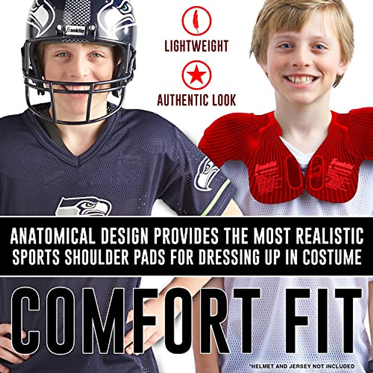 Franklin Sports Kids Costume Football Shoulder Pads - Lightweight Dress Up Shoulder Pads for Youth + Toddlers - Perfect for Halloween Football Costumes