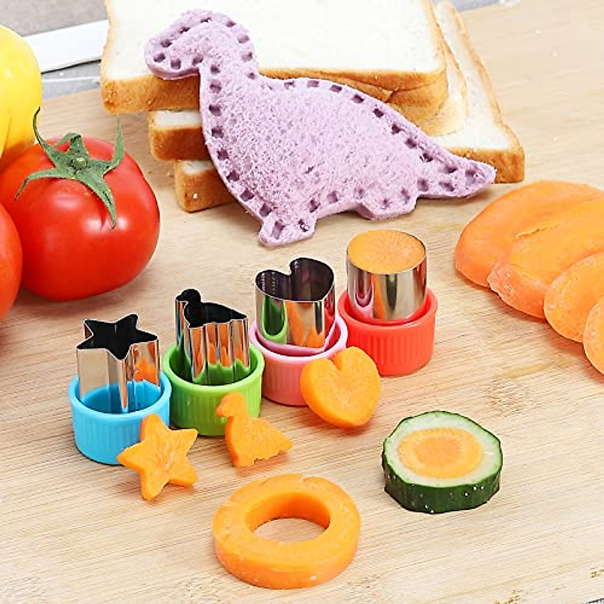 FIRETREESILVERFLOWER Sandwich Cutter and Sealer,Bread Sandwich Decruster Maker Fruit Vegetable Cookie Cutters for Kids Bento Box,Heart,Star,Dinosaur,Circle Shapes Sandwich and Cookie Cutters.