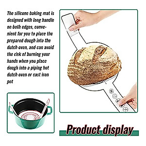 2 Pieces Silicone Baking Mat for Dutch Oven Bread Baking Non-stick Baking Mat with Long Handle 8.3 Inch Reusable Silicone Baking Sheets Heat Resistant Baking Bread Pad for Dough Pastry (Red, Black)